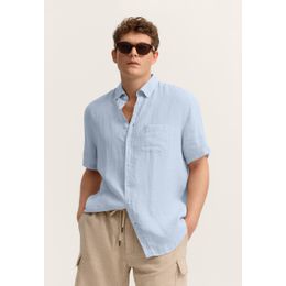 Kurzarmhemd Bugatti, Herren, Gr. L, Normalgr&ouml;&szlig;en, 320, hellblau, Canvas, 100% Leinen, unifarben, normal, Hemden, Modern Fit aus Leinen mit Button-Down-Kragen