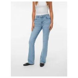 V&eacute;ro Moda Bootcut-Jeans VERO MODA "VMFLASH MR FLARED POCKET JNS RA3043 NOOS", Damen, Gr. M, L&auml;nge 32, light blau denim, Denim/Jeans, Obermaterial: 85% Baumwolle, 14% Polyester, 1% Elasthan, unifarben, normal, Jeans