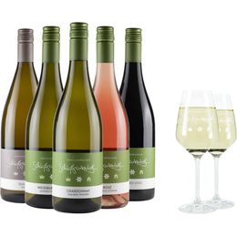 Weingut Schlossgartenhof Weingut Schlo&szlig;gartenhof Probier-Paket "Weinprobe muss nicht trocken sein" + 2er Set Schott Zwiesel Gl&auml;ser Feinherb - Rheinhessen &ndash; Probierpaket Quali