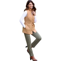 Damen Longweste mit gerafftem Stehkragen, Stepp camel, Gr&ouml;&szlig;e 54