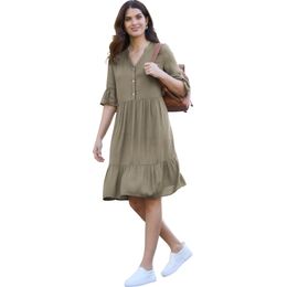 Damen Tunikakleid in Stufenform, reine Viskose khaki, Gr&ouml;&szlig;e 54