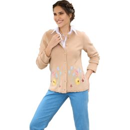 Damen Strickjacke mit Bl&uuml;tenstickerei beige, Gr&ouml;&szlig;e 46