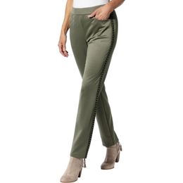 Damen Jerseyhose mit Zierband an den Seitenn&auml;hten khaki, Gr&ouml;&szlig;e 38