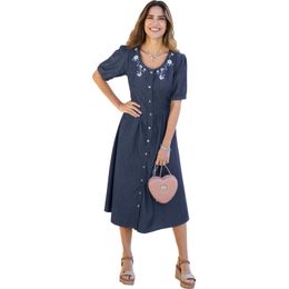Damen Trachtenkleid mit floraler Stickerei blue-stone-washed, Gr&ouml;&szlig;e 40