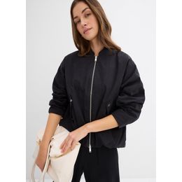 bonprix Soft-Blouson, schwarz, Gr.42, L&auml;ssiger Blouson mit schr&auml;gen Pattentaschen mit Druckkn&ouml;pfen, 65% Baumwolle