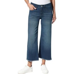 Damen 7/8-Jeans mit Fransen am Saum blue-stone-washed, Gr&ouml;&szlig;e 52