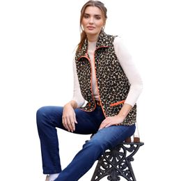 Damen Fleeceweste mit Leo-Muster beige-schwarz-bedruckt, Gr&ouml;&szlig;e 48