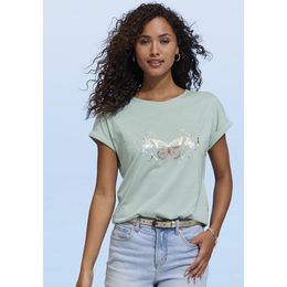 Vivance T-Shirt 'mit gl&auml;nzendem Frontprint' gr&uuml;n Gr. 40/42 f&uuml;r Damen. Mit Rundhals. Basic. Nachhaltig.