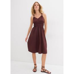 bonprix Tr&auml;gerkleid aus reiner Bio-Baumwolle, braun, Gr.48, Kleid mit gekreuzten Tr&auml;gern im R&uuml;cken und Smoke-Details, 100% Baumwolle (organic)