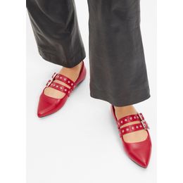 bonprix Mary-Janes mit gepolsterter Innensohle, rot, Gr.41, Modische Ballerina mit Nieten und Schnallen, aus Vegan
