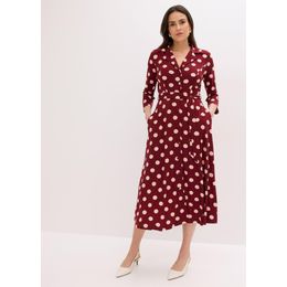 bonprix Hemdblusenkleid mit Bindeband (2-tlg.Set), rot, Gr.40/42 (M), zeitloses Hemdblusenkleid mit integriertem Bindeband