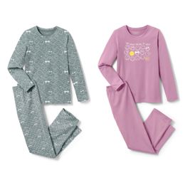 Tchibo - 2 Kinder-Pyjamas &raquo;Smiley&laquo; - M&auml;dchen - Gr. 146/152 - violett/print