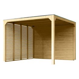 Karibu Pavillon &raquo;Markaska&laquo; mit Leimholz-Balken und Dacheindeckung - 320x320x239cm - braun - Fichtenholz