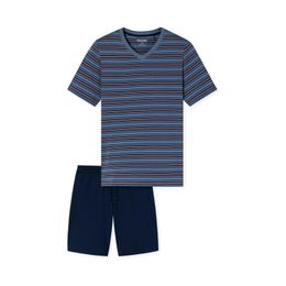 Schiesser Shorty-Set - Herren - Gr. L - blaugrau/gestreift