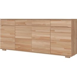 Sideboard OTTO HOME "VETRO Teilmassiv, Fronten Massivholz, Wohnzimmer, Stauraum,Griffmulde", wei&szlig;, neutral, B:199cm H:85cm T:40cm, Sideboards, Sideboard, B/T/H:199/40/85cm, 4Schubladen, 8 geschlossen F&auml;cher, Stauraum