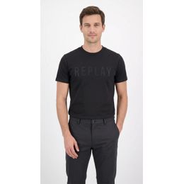 T-Shirt Replay, Damen, Gr. L, nearly schwarz, Single Jersey, Obermaterial: 100% Baumwolle, unifarben, regular fit normal, Rundhals, abgesteppte Kante, Shirts T-Shirt, Baumwoll-Qualit&auml;t, Logoschriftzug