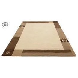 Wollteppich Theko "Tromso, Wolle, Handgefertigt, Bord&uuml;re mit Hoch-Tief-Effekt" Gr. 6, beige, B:200cm H:15mm L:300cm, Wolle, Teppiche, Wohnzimmer, Schlafzimmer, Esszimmer