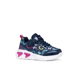 Sneaker Geox "J ASSISTER GIRL", M&auml;dchen, Gr. 33, blau, bunt, Synthetik, Textil, kontrastfarbene Details, Basic, Schuhe Sneaker, Halbschuh mit Blinkfunktion, Gr&ouml;&szlig;enschablone zum Download
