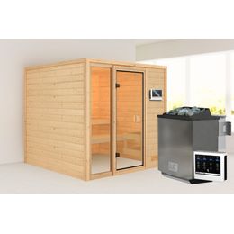 Sauna Karibu "Jackie" mit bronzierter T&uuml;r, naturbelassen", beige (naturbelassen), Bio-Kombiofen, externe Steuerung, 400 kW, Saunen, Sauna, aus hochwertiger nordischer Fichte