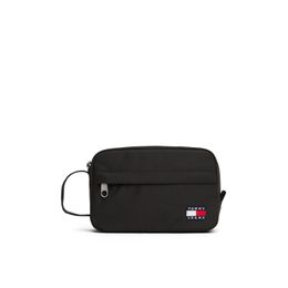 Kulturbeutel Tommy Jeans "TJM ESS DAILY WASHBAG", Damen, Gr. B/H/T: 21cm x 14cm x 8cm, schwarz, Textil, Taschen Kulturbeutel, Unisex Kosmetiktasche, Minibag mit Flaggen-Aufn&auml;her