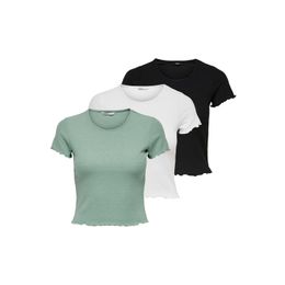 T-Shirt Only "T-Shirt ONLEMMA SHORT TOP 3P 3er Pack", Damen, Gr. L, wei&szlig;, schwarz, hellgr&uuml;n, Obermaterial: 65% Polyester PES. 30% Viskose CV. 5% Elasthan EL., Shirts T-Shirt