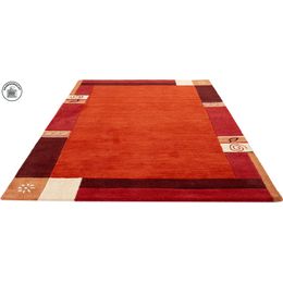 Wollteppich Theko "Tromso, Wolle, Handgefertigt, Bord&uuml;re mit Hoch-Tief-Effekt" Gr. 7, rot, B:240cm H:15mm L:340cm, Wolle, Teppiche, Wollteppich, Wohnzimmer, Schlafzimmer, Esszimmer