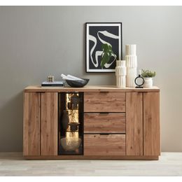 Sideboard Innostyle "Donna Sideborad, 180x93x48 (BxHxT)", wildeiche bianco, anthrazit, B:180cm H:93cm T:48cm, ABS-Kunststoff, Aluminium, Glas, Holzwerkstoff, Massivholz, Metall, Sideboards, Sideboard, Beleuchtung optional bestellbar, 3 t&uuml;rig, 3 Schubkasten, Softclose