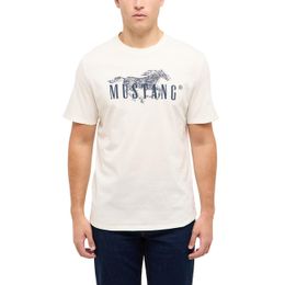 T-Shirt Mustang "Austin-Logoprint", Damen, Gr. L, cannoli cream, Jersey, Obermaterial: 100% Baumwolle, bedruckt, normal normal, Rundhals, Shirts T-Shirt, Regular fit