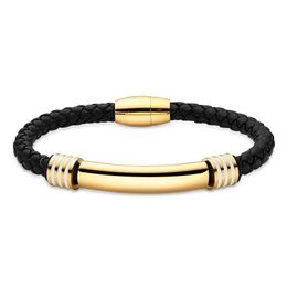 Armband Bruno Banani "Schmuck Geschenk Edelstahlarmband mit Lederimitat", gelbgoldfarben, schwarz, wei&szlig;, Armb&auml;nder, Damen, 20cm, Edelstahl Lederimitat, Edelstahl, Lederimitat, Armband