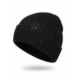 Strickm&uuml;tze styleBREAKER "Strick Beanie M&uuml;tze mit Loch Muster", Damen, schwarz, Obermaterial: 100% Viskose CV., Modisch, M&uuml;tzen Strickm&uuml;tze