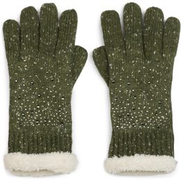 Strickhandschuhe styleBREAKER "Strickhandschuhe mit Strass und Fleece", Damen, gr&uuml;n (oliv meliert), Obermaterial: 65% Polyacryl PAN. 35% Wolle WO., Modisch, Handschuhe Strickhandschuhe