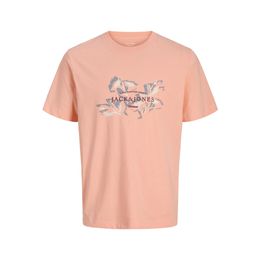 Jack & Jones T-Shirt JACK & JONES "JORMONTAUK ELEMENT TEE SS CREW NECK", Damen, Gr. XXL, peach melba, Jersey, Obermaterial: 100% Baumwolle, bedruckt, regular fit normal, Rundhals, Shirts T-Shirt