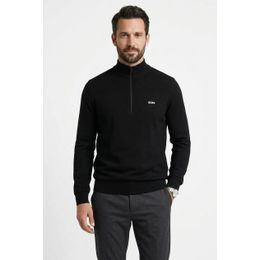 Strickpullover BOSS Green, Herren, Gr. L, schwarz001, Strick, Obermaterial: 48% Polyester, 39% Schurwolle, 11% Polyamid, 2% Elasthan, unifarben, regular fit normal, hoch geschlossener Ausschnitt, B&uuml;ndchen, Pullover Strickpullover, Stehkragen mit Rei&szlig;verschluss, Regular Fit