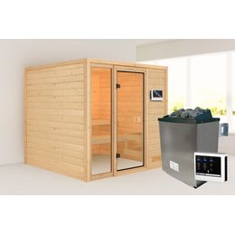 Sauna Karibu "Jackie" mit bronzierter T&uuml;r, naturbelassen", naturbelassen, Saunaofen, externe Steuerung, 400 kW, Saunen, Sauna, aus hochwertiger nordischer Fichte