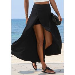 Maxirock Lascana, Damen, Gr. 40, schwarz, Jersey, Obermaterial: 95% Viskose, 5% Elasthan, unifarben, figurumspielend kn&ouml;chellang, R&ouml;cke Maxirock, mit integrierter Radler Shorts