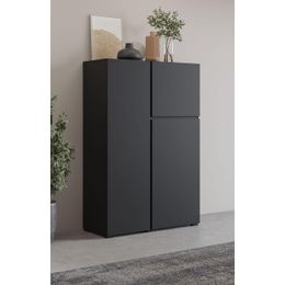 Highboard OTTO HOME "Asymetric,Breite 92cm, moderne grifflose Hochkommode 3 T&uuml;ren,Highboard", schwarz, B:92cm H:139cm T:40cm, FSC-zertifizierter Holzwerkstoff, Melamin, Metall, Sideboards, Highboard, Hochschrank mit viel Stauraum, Einlegeb&ouml;den verstellbar, T&uuml;rkommode