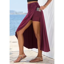 Maxirock Lascana, Damen, Gr. 38, bordeaux, Jersey, Obermaterial: 95% Viskose, 5% Elasthan, unifarben, figurumspielend kn&ouml;chellang, R&ouml;cke Maxirock, mit integrierter Radler Shorts