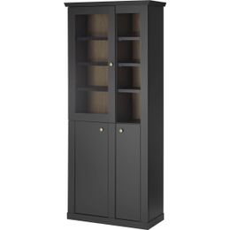 Vitrine Home Affaire "Lincoln, Hochschrank im Landhausstil, moderne Glasvitrine", schwarz matt, B:86cm H:200cm T:39cm, FSC-zertifizierter Holzwerkstoff, Schr&auml;nke, Vitrine, edles Design, messingfarbene Knopfgriffe, vielseitig einsetzbar