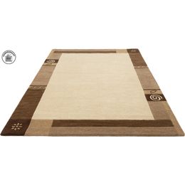 Wollteppich Theko "Tromso, Wolle, Handgefertigt, Bord&uuml;re mit Hoch-Tief-Effekt" Gr. 1, beige, B:60cm H:15mm L:90cm, Wolle, Teppiche, Wollteppich, Wohnzimmer, Schlafzimmer, Esszimmer