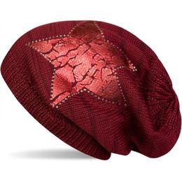 Strickm&uuml;tze styleBREAKER "Feinstrick Beanie mit Stern und Strass", Damen, rot (bordeaux, rot, rot), Obermaterial: 100% Viskose CV., Modisch, M&uuml;tzen Strickm&uuml;tze