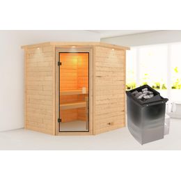 Sauna Karibu "Trixi" mit bronzierter T&uuml;r und Kranz, naturbelassen", beige (naturbelassen), Saunaofen, integrierte Steuerung, 400 kW, Saunen, Sauna, aus hochwertiger nordischer Fichte
