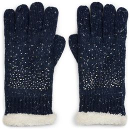 Strickhandschuhe styleBREAKER "Strickhandschuhe mit Strass und Fleece", Damen, blau (dunkelblau meliert), Obermaterial: 65% Polyacryl PAN. 35% Wolle WO., Modisch, Handschuhe Strickhandschuhe