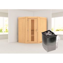 Sauna Karibu "&raquo;Liyah&laquo; mit Energiespart&uuml;r naturbelassen", beige (naturbelassen), Saunaofen, integrierte Steuerung, (ohne Ofen), Saunen, Sauna, in verschiedenen Ausf&uuml;hrungen erh&auml;ltlich