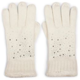 Strickhandschuhe styleBREAKER "Strickhandschuhe mit Strass und Fleece", Damen, wei&szlig; (creme, wei&szlig;), Obermaterial: 65% Polyacryl PAN. 35% Wolle WO., Modisch, Handschuhe Strickhandschuhe