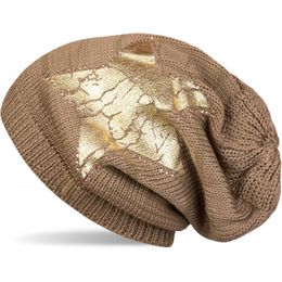 Strickm&uuml;tze styleBREAKER "Feinstrick Beanie mit Stern und Strass", Damen, braun (braun, gold), Obermaterial: 100% Viskose CV., Modisch, M&uuml;tzen Strickm&uuml;tze