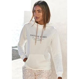 Lascana Hoodie beige Gr. 36/38 f&uuml;r Damen. Mit Schriftzug, Bindeb&auml;nder, Print. Bequem. Nachhaltig.