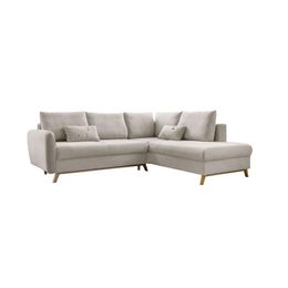 Mid.you Ecksofa, Beige, Textil, Eiche, Uni, 6-Sitzer, F&uuml;llung: Schaumstoffflocken,Schaumstoffflocken, Ottomane rechts, L-Form, 242x202 cm, Made in EU, Oeko-Tex&reg; Standard 100, Liegefunktion, R&uuml;cken echt, Wohnzimmer, Sofas & Couches, Wohnlandschaften, Ecksofas