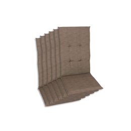 Sesselauflagenset, Taupe, Textil, 6-teilig, Uni, F&uuml;llung: Schaumstoff, Vlies, 48x5x108 cm, Oeko-Tex&reg; Standard 100, pflegeleicht, f&uuml;r den Au&szlig;enbereich geeignet, mittels Gurtband zu befestigen, Outdoor-Kissen, Gartenstuhlauflagen, Mittellehner-Auflagen