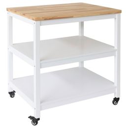 Mid.you Servierwagen Kitchen trolley, Wei&szlig;, Holz, Holzwerkstoff, Kautschukholz, vollmassiv, rechteckig, Rollen, 79x90x60 cm, einfacher Aufbau, Esszimmer, Barm&ouml;bel, Barwagen