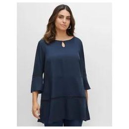 Longbluse sheego, Damen, Gr. 56, blau (nachtblau), 100% Viskose, unifarben, Rundhals, Blusen Longbluse